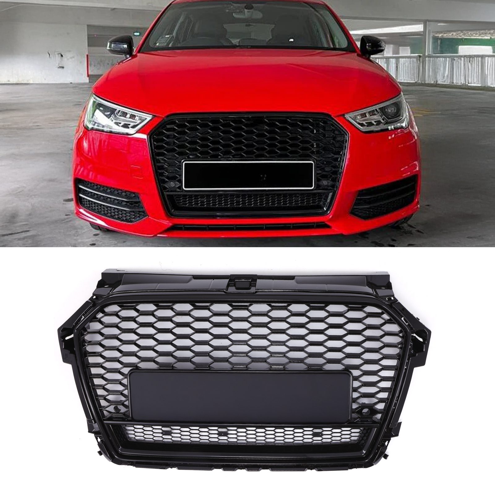 RS1 Quattro Style Badgeless Grille All Black - Audi A1 8X Facelift 2015 ...