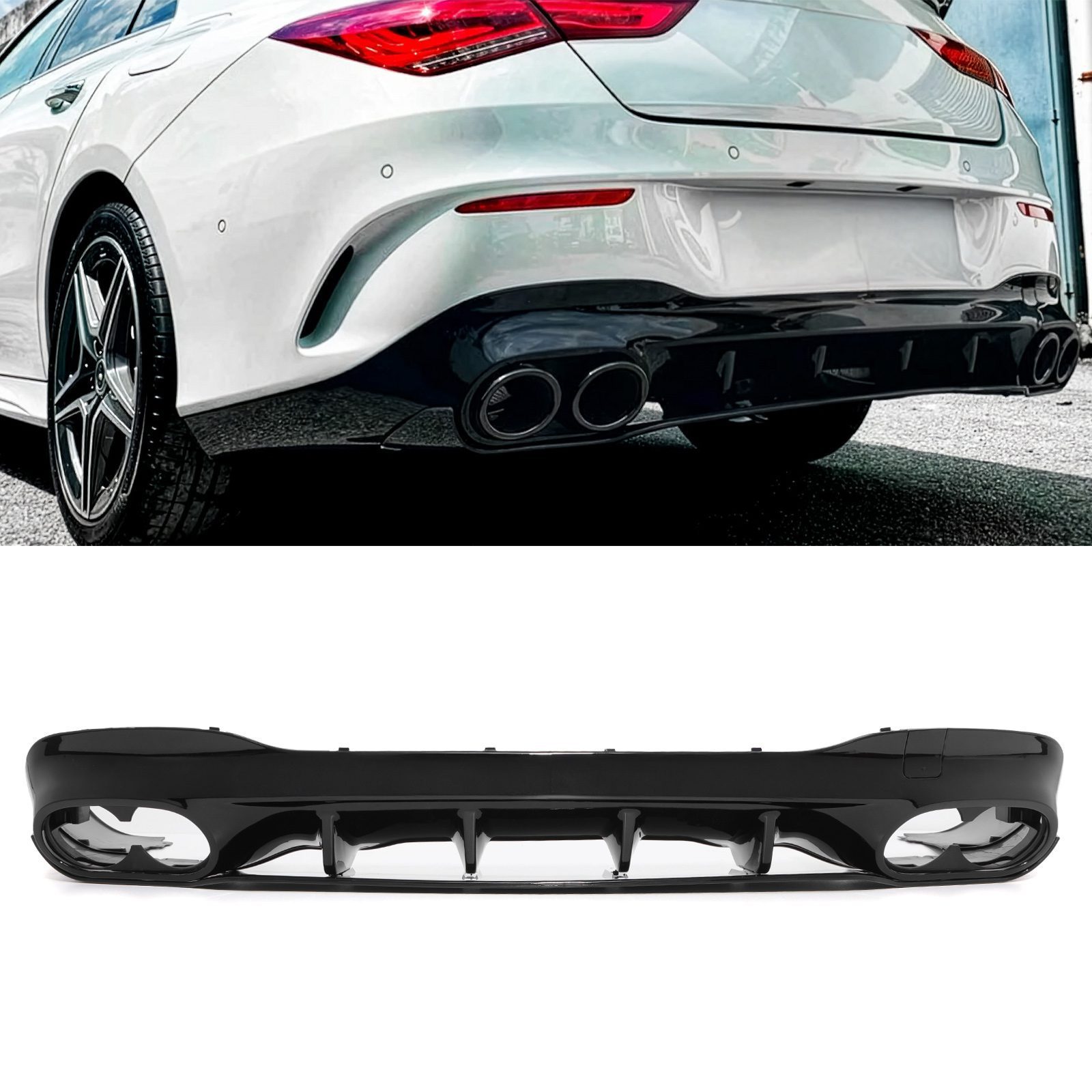 Rear Quad Exit Style Diffuser Gloss Black - Mercedes CLA W118 2019 ...
