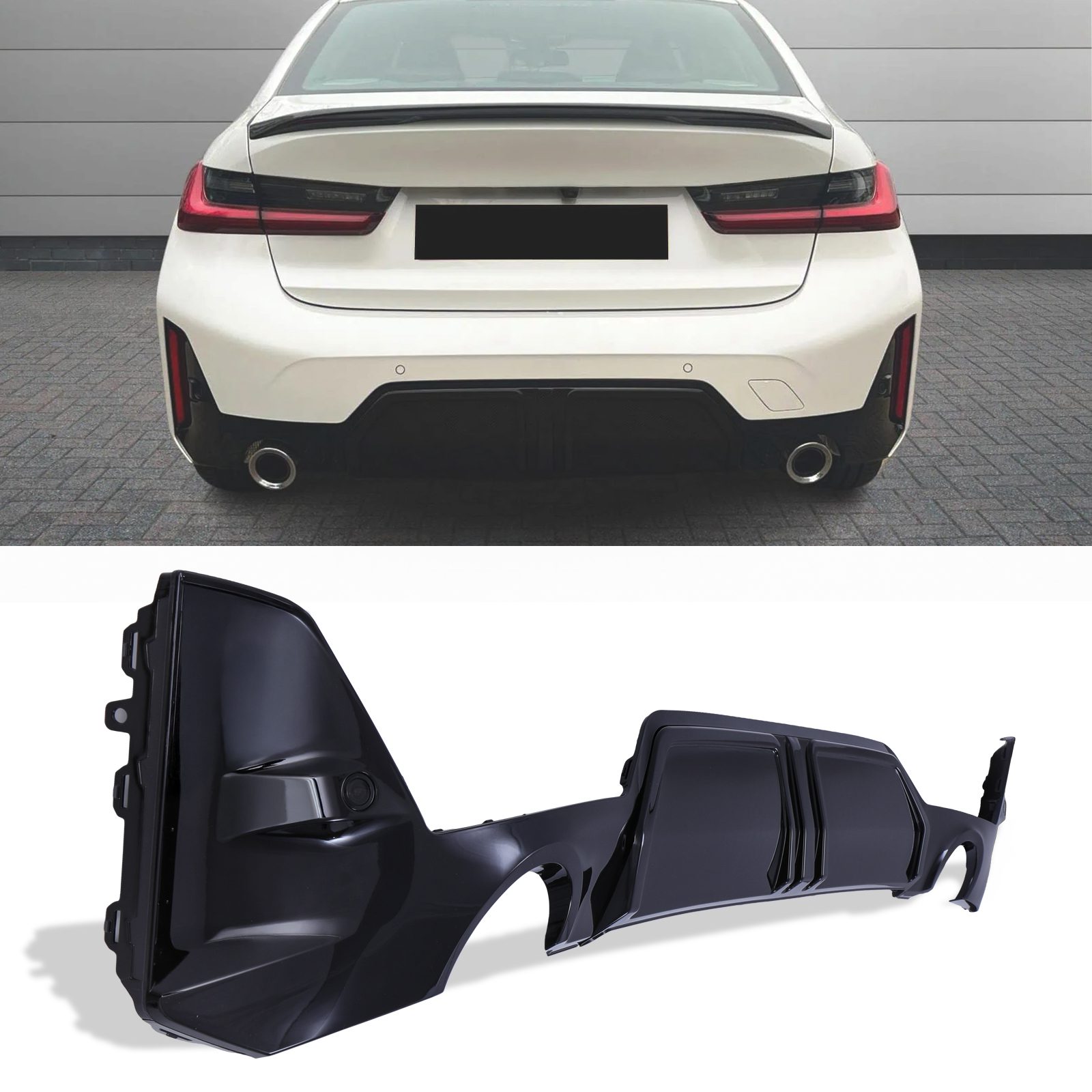 Rear Dual Exit Style Diffuser Gloss Black - BMW 3 Series G20 LCI 2022 ...
